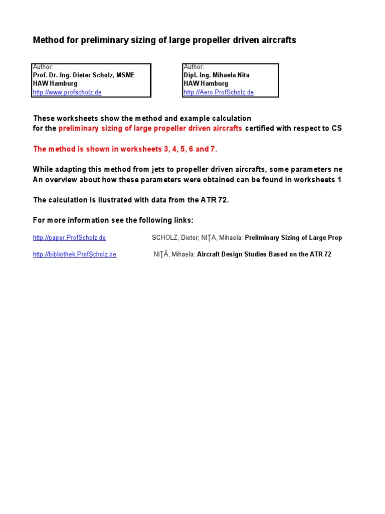 Method For Preliminary Sizing of Large Propeller Driven Aircrafts | PDF ...