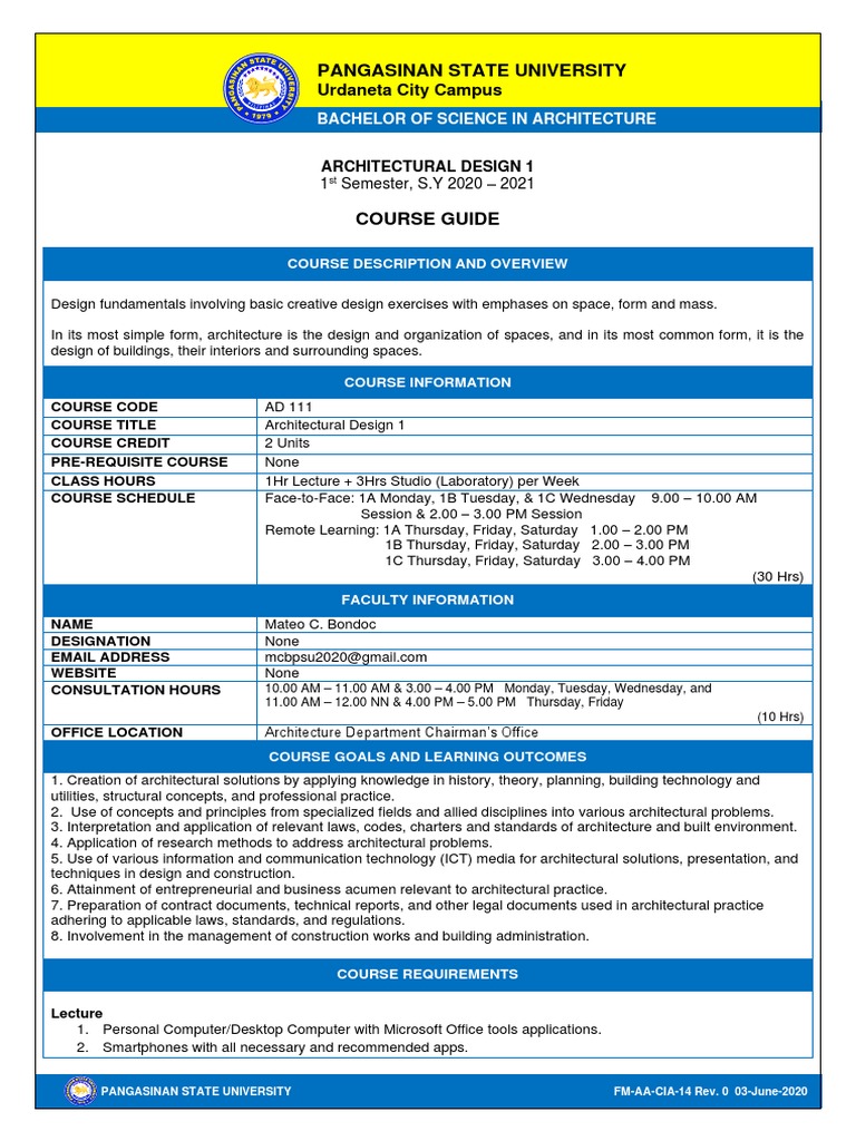 DESIGN 1 Course Guide 1 of 11 | PDF | Lecture | Design