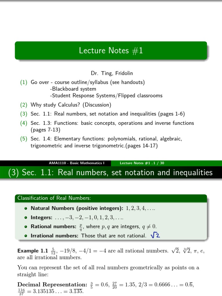 AMA1110 Lecture - 1-Written-Gp103-Mon | PDF | Numbers | Rational Number
