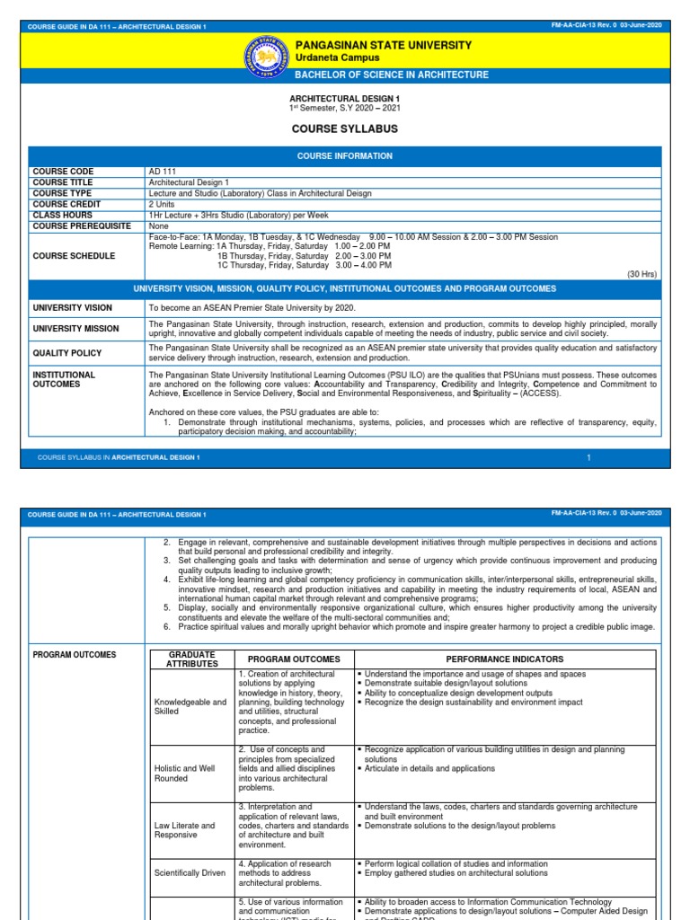 DESIGN 1 Syllabus A4 Aug12'20 | PDF