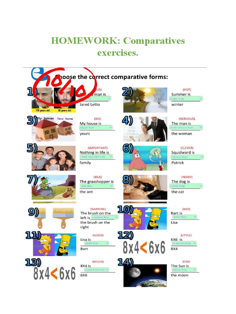 HOMEWORK Comparatives Exercises | PDF