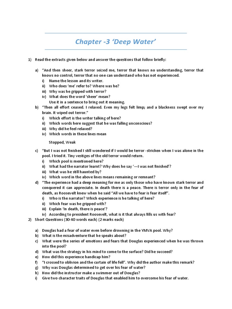 Deep Water Question Bank | PDF | Swimming