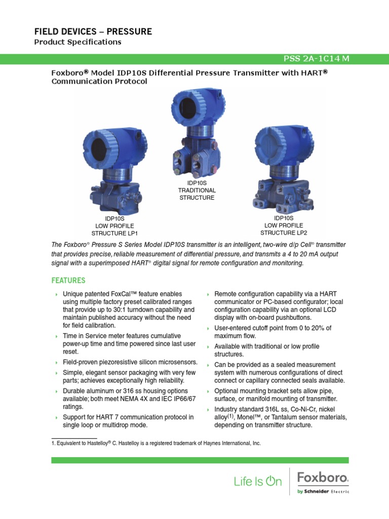 1505223213FOXBORO - IDP10S - Data Sheet PDF | PDF | Pressure Measurement | Pipe (Fluid Conveyance)