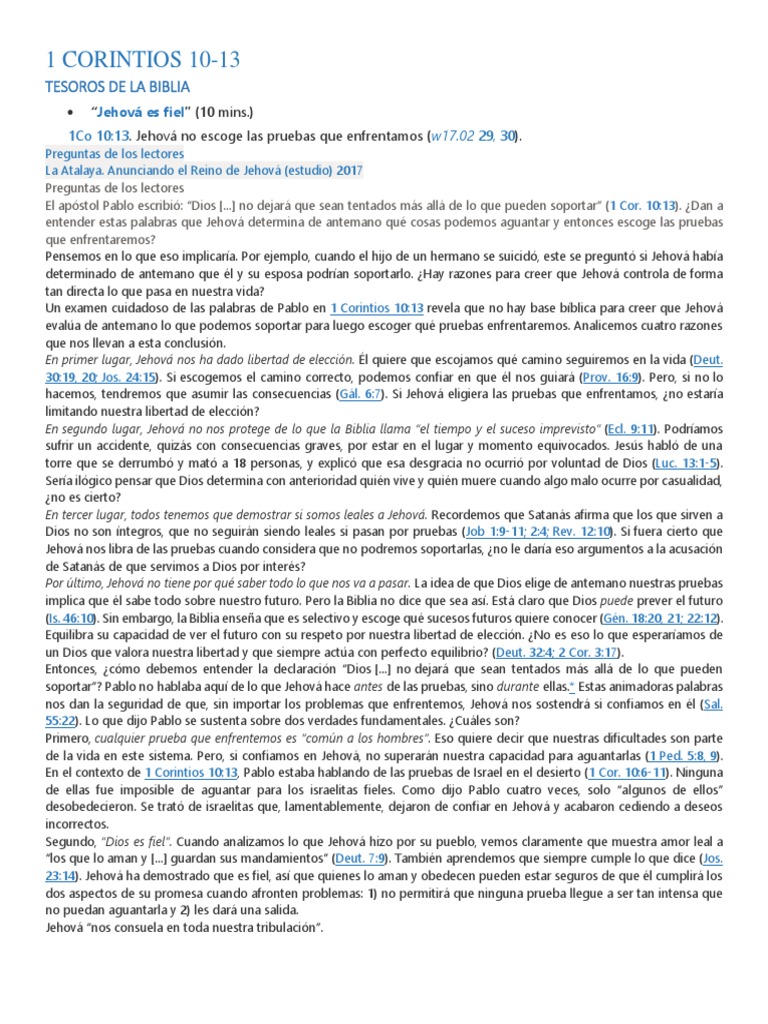 1 Corintios 10-13: Jehová nos ayuda a aguantar las pruebas | PDF | Primera epístola a los ...