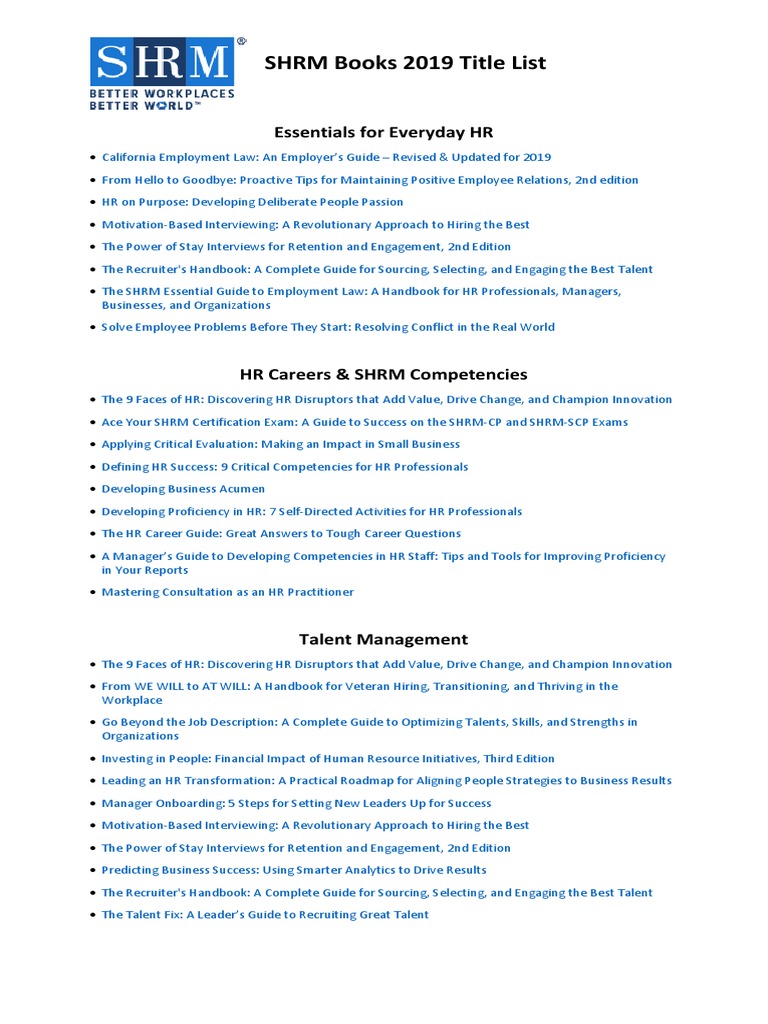 SHRM Books Title List by Category 2019 | PDF | Analytics | Competence ...
