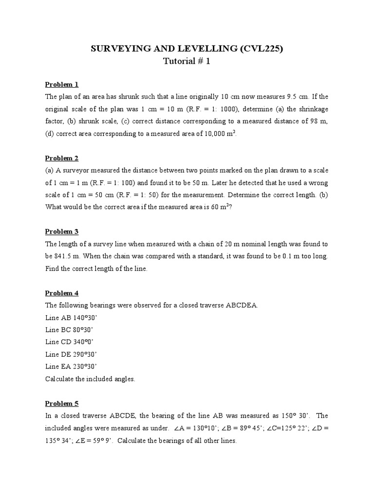 SURVEYING AND LEVELLING (CVL225) Tutorial 1 | PDF