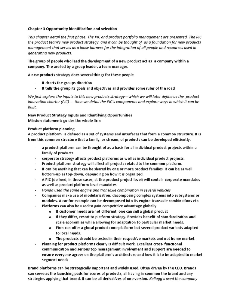 Chapter 3 Opportunity Identification and Selection | PDF | Brand | Goal