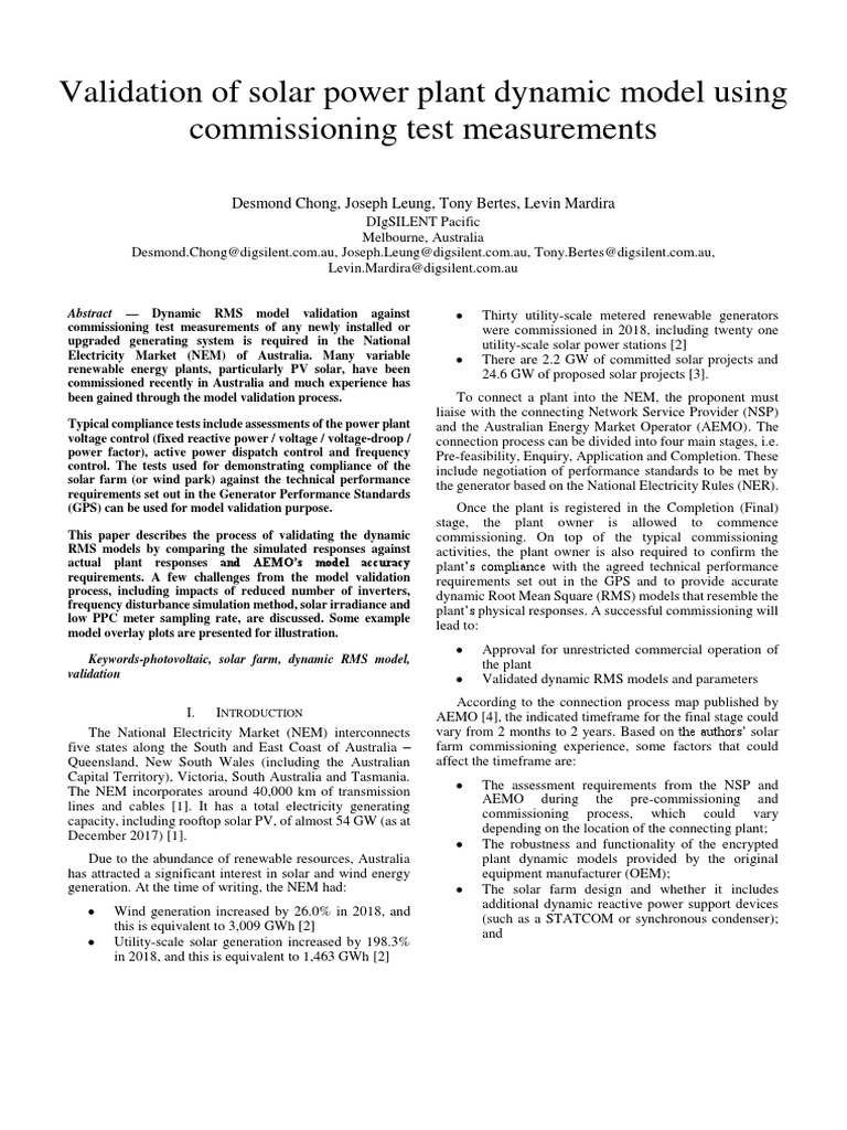 Validation of Solar Power Plant Dynamic Model Using Commissioning Test ...