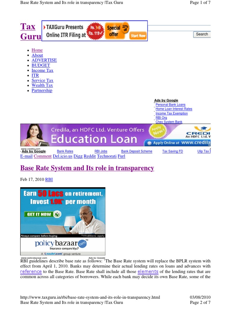 Base Rate System Role in Transparency | PDF | Loans | Banks