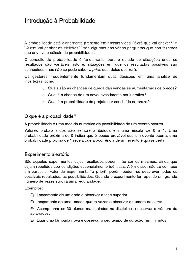Introdução À Probabilidade PDF | PDF | Probabilidade | Probabilidade e ...