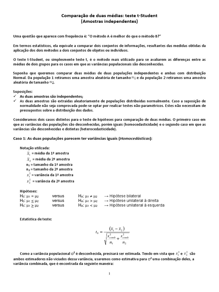Teste T para Duas Médias PDF | PDF | Significado estatístico ...