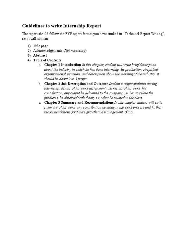 Guidelines To Write Internship Report | PDF