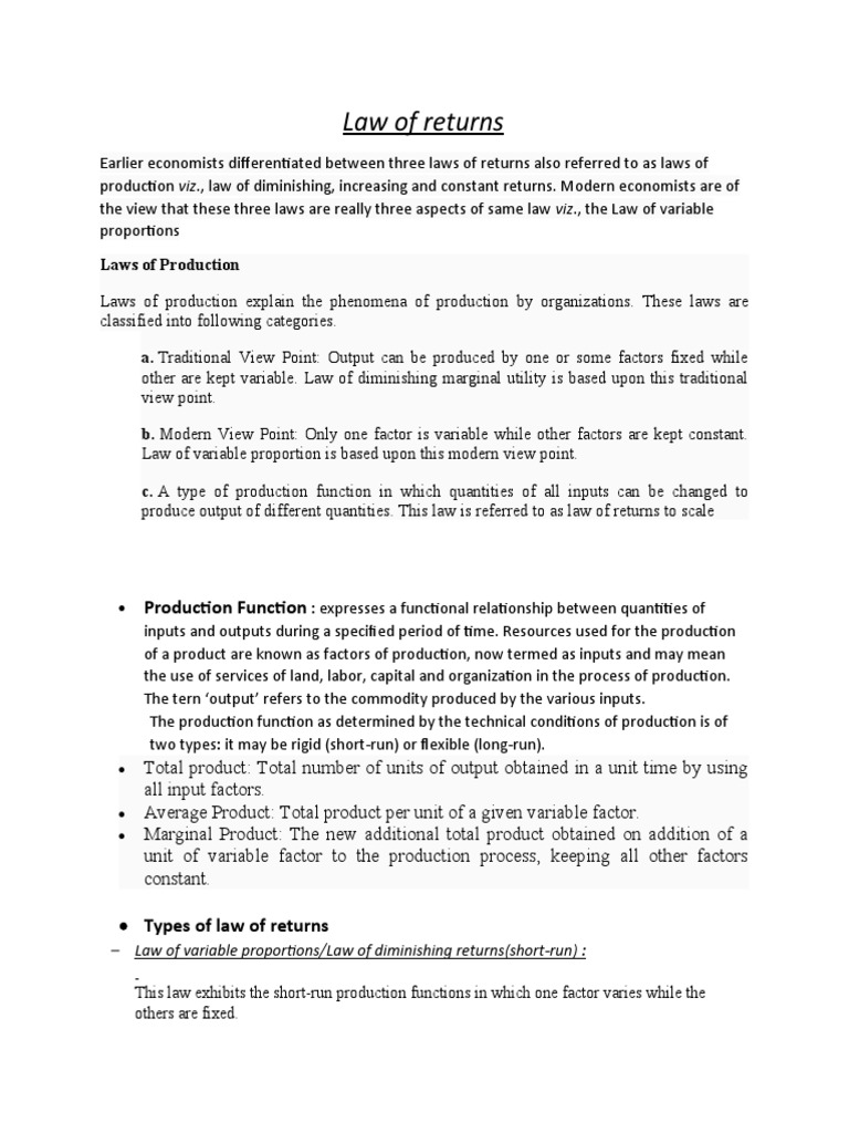 Law of Returns: Production Function | PDF | Production Function ...