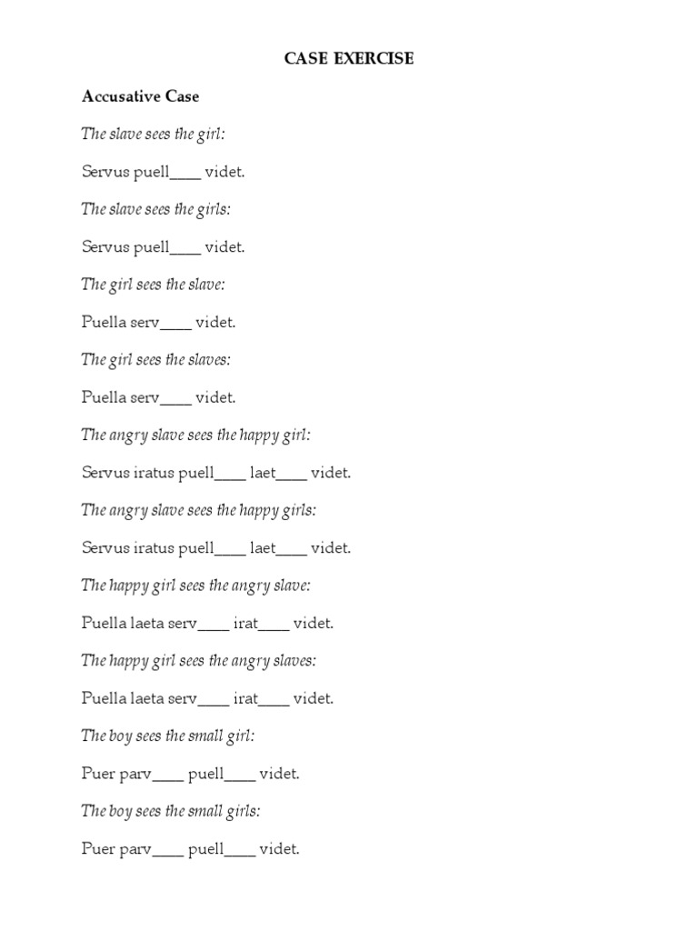 Case Exercise Accusative Case | PDF