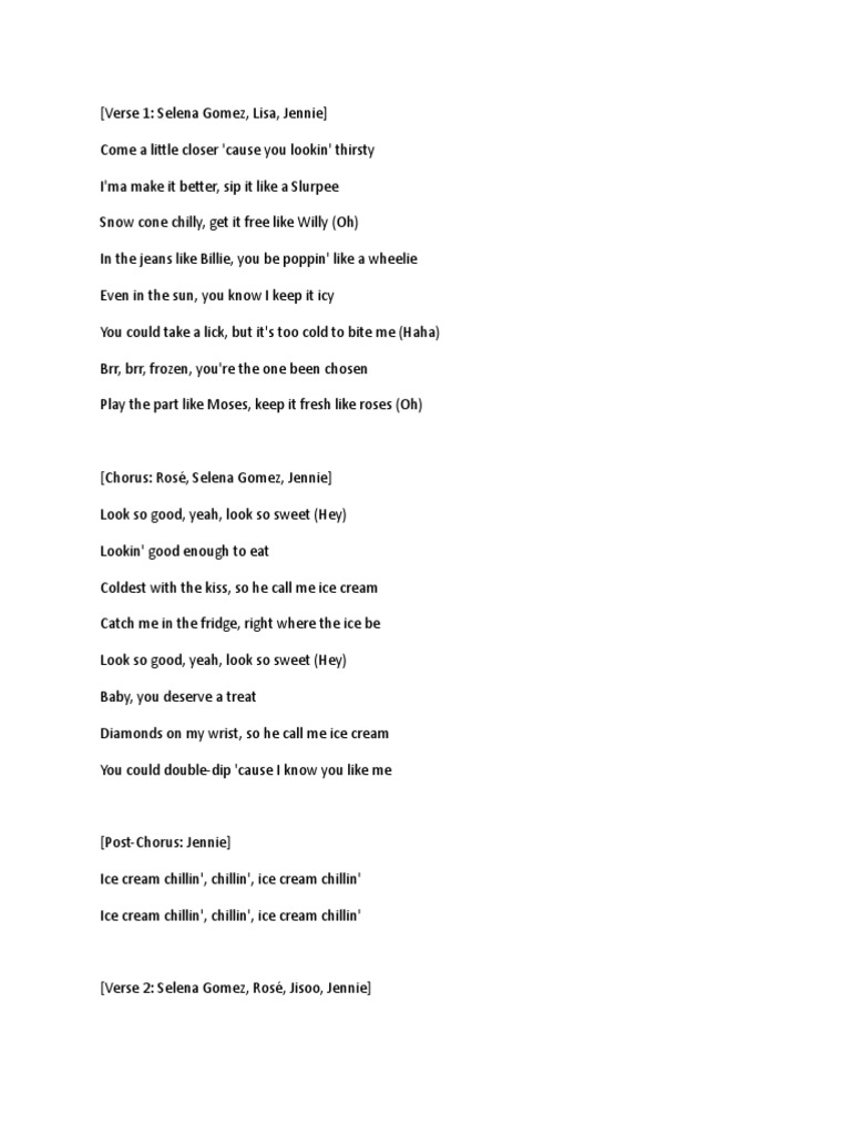 Blackping & Selena Gomez - Ice Cream Lyrics | PDF | Language Arts ...