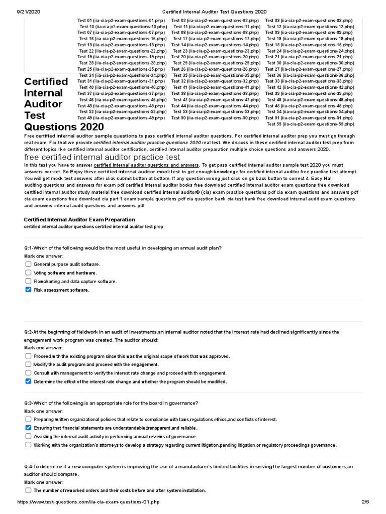 Free Certified Internal Auditor Practice Test | PDF | Internal Audit ...