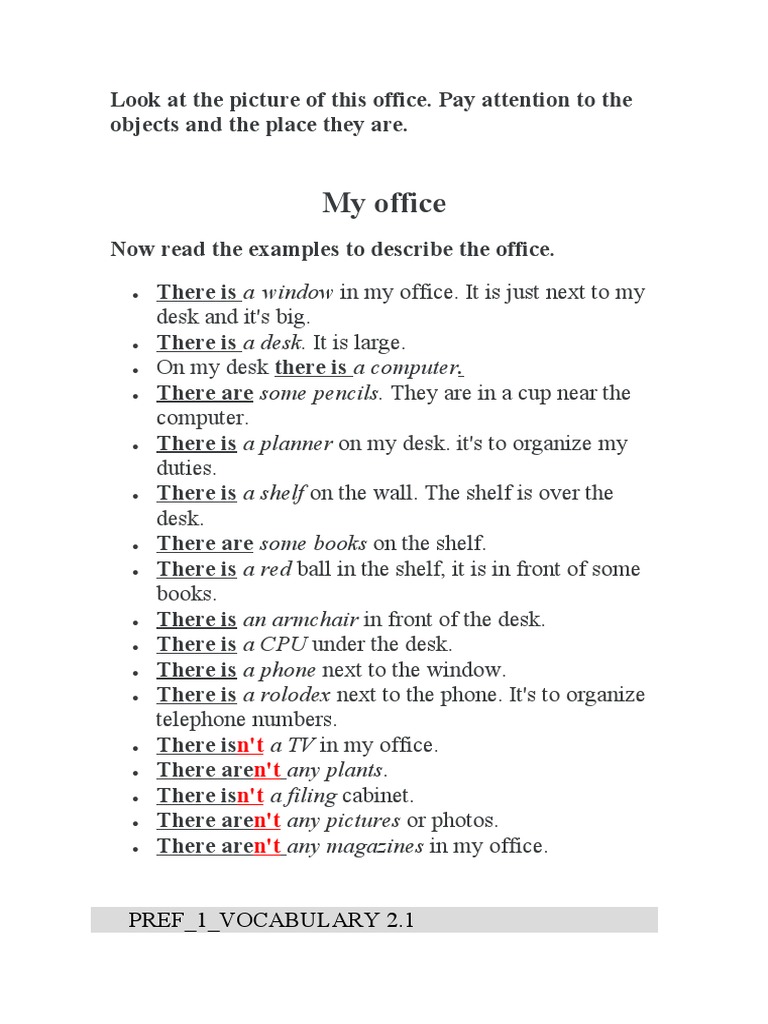 Office Description and Vocabulary Guide | PDF