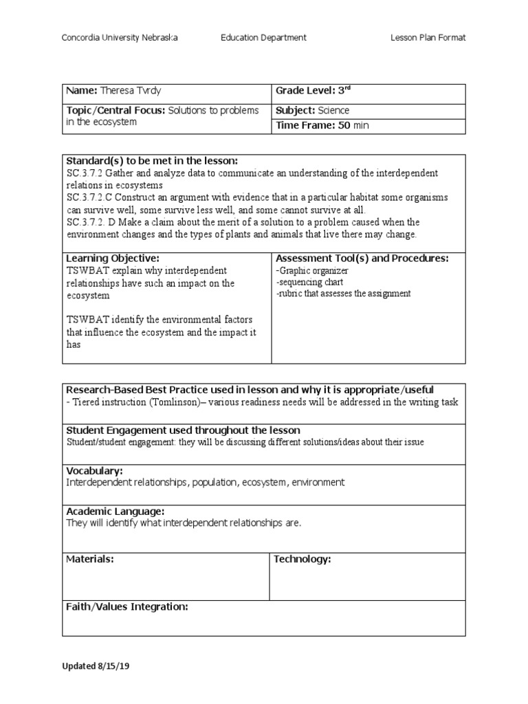3rd Grade Ecosystem Lesson Plan | PDF | Lesson Plan | Education Theory