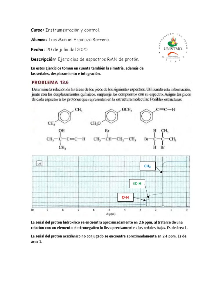 Ejercicios de Espectros RMN de Protón para Resolver 12072020.LMEB PDF | PDF | Enlace químico ...