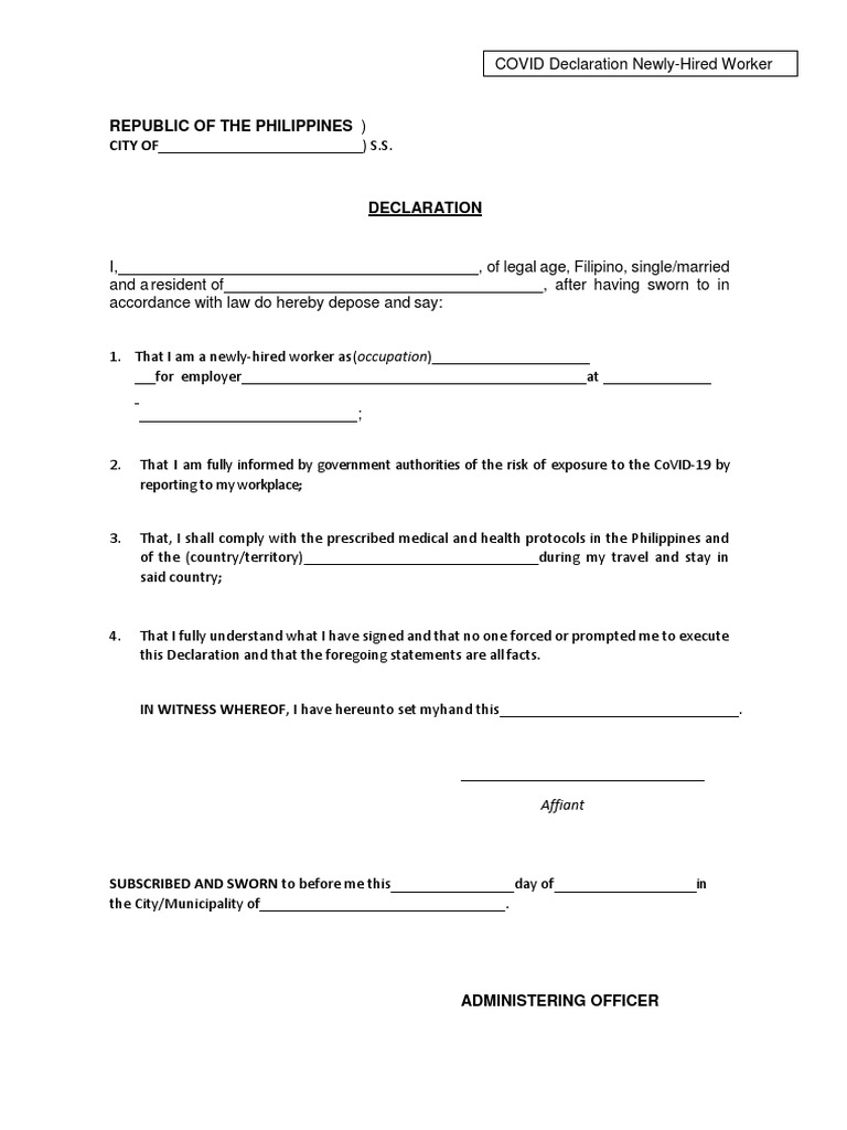 COVID Declaration Newly-Hired Worker | PDF