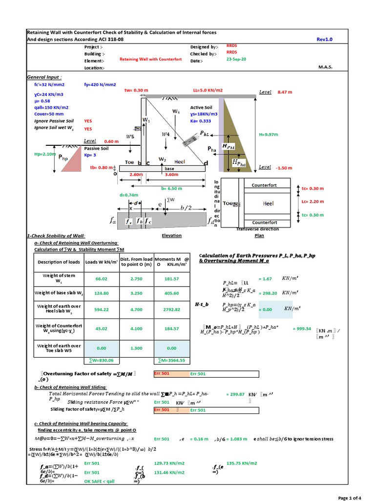 Cor Ten Retaining Wall Design Calculations
