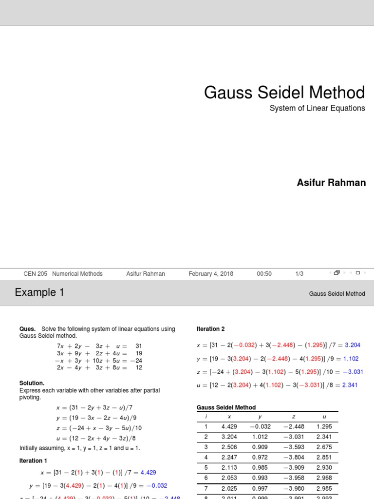 Gauss Seidel Method: System of Linear Equations | PDF | System Of ...