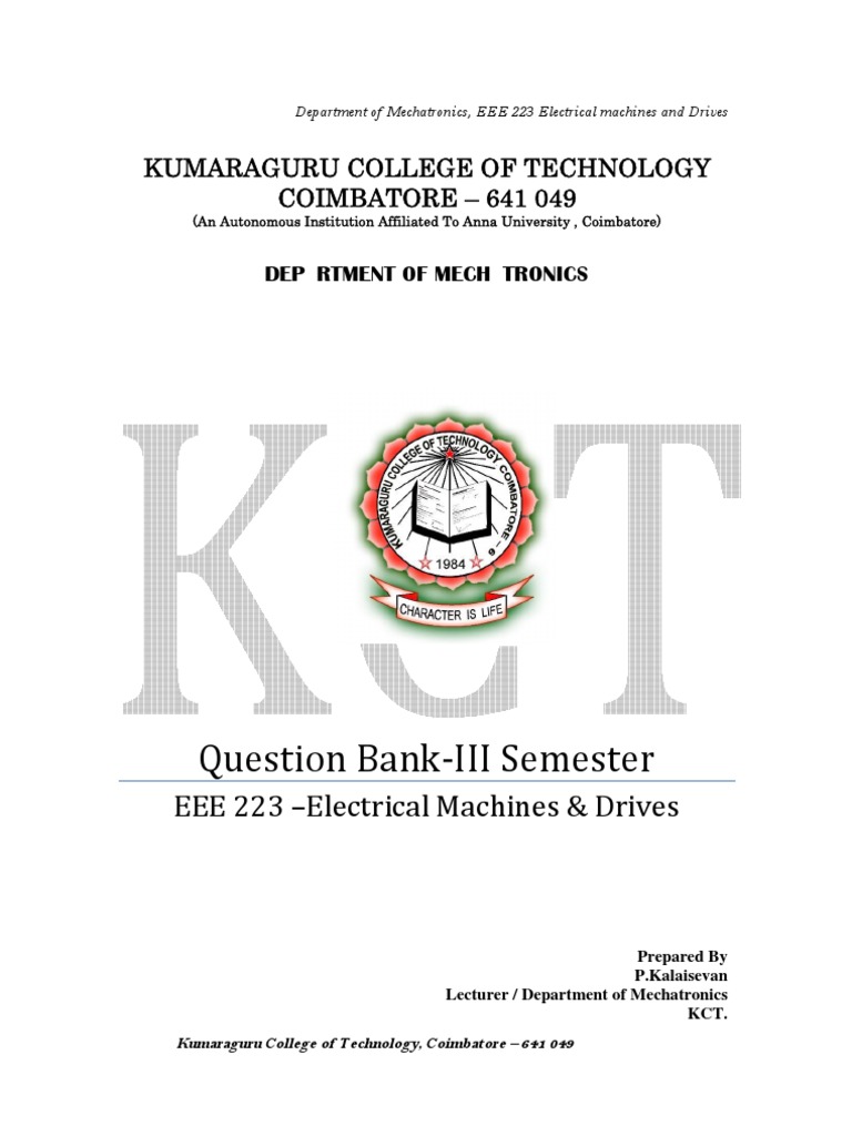 Question Bank-III Semester: EEE 223 - Electrical Machines & Drives | PDF | Electric Motor ...