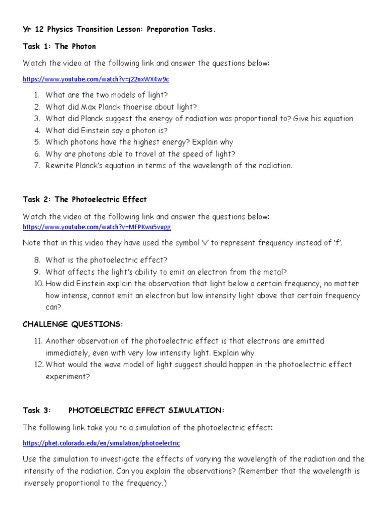 Yr 12 Physics Transition Lesson Preparation Tasks | PDF | Science ...