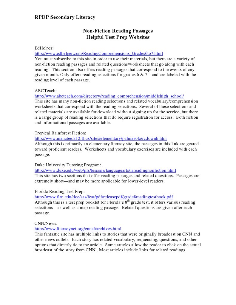 Non-Fiction Reading Resources for Grades 6-8 | PDF | Reading (Process ...