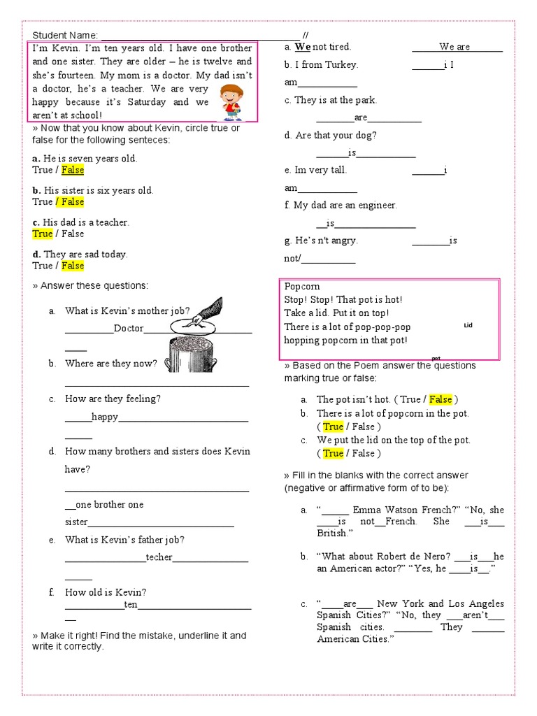 Exercises Verb To Be1