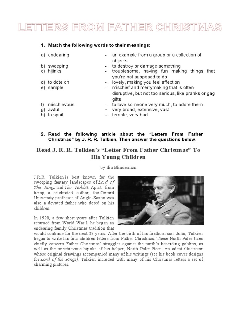 Letters From Father Christmas by J R R Tolkien Reading Comprehension ...