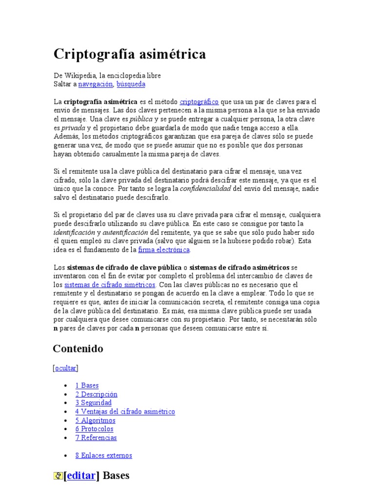 Criptografía Asimétrica | PDF | Criptografía de clave pública | Clave ...