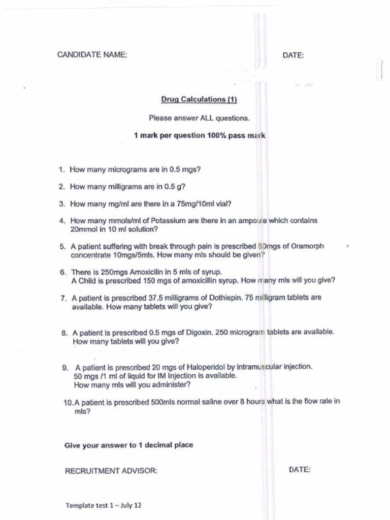 Mock Drug Calculation Test - 1 PDF | PDF