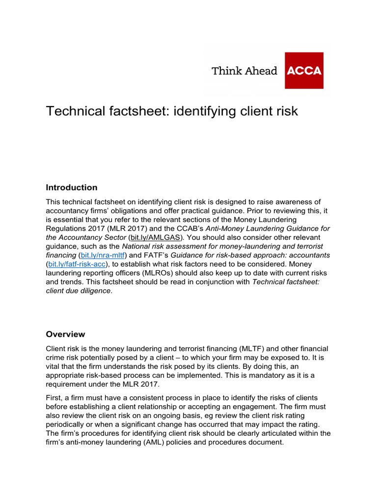 Technical Factsheet: Identifying Client Risk | PDF | Money Laundering ...
