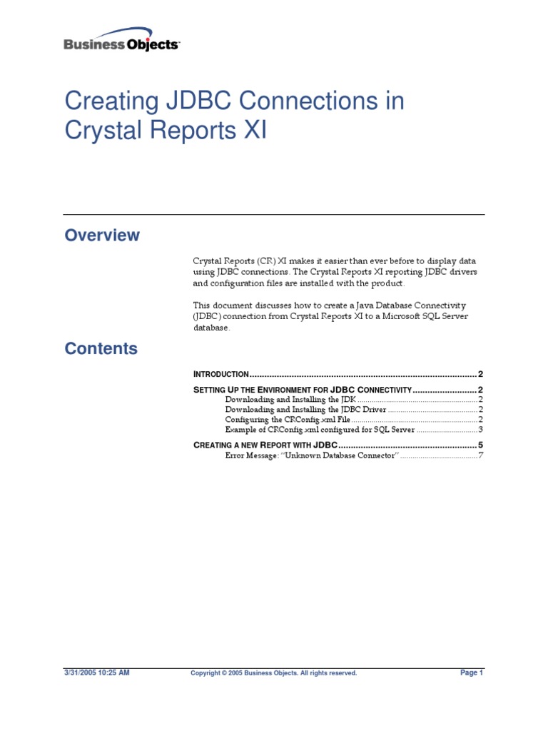 Creating JDBC Connections in Crystal Reports XI | PDF | Data Management ... Creating JDBC Connections in Crystal Reports XI | PDF | Data Management ...