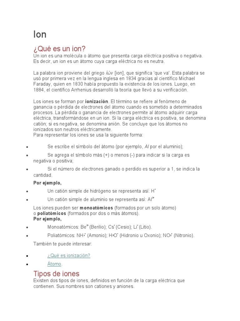 Definición y tipos de iones en química | PDF | Ion | Elementos químicos