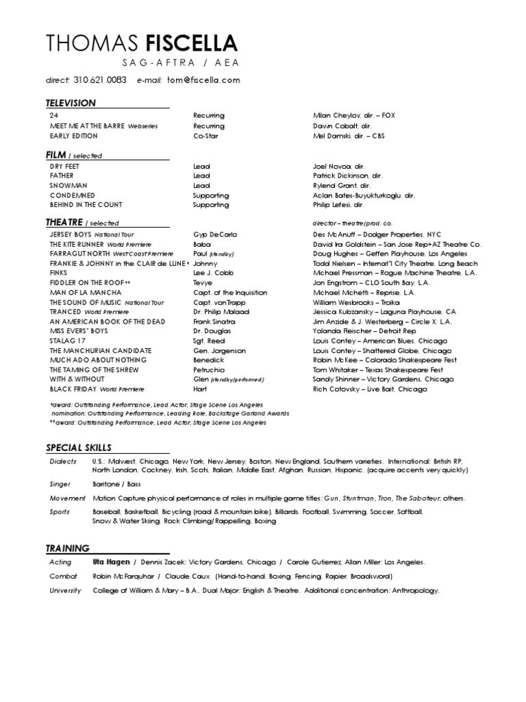 Resume Thomas Fiscella 310-621-0083 | PDF | Entertainment Award ...
