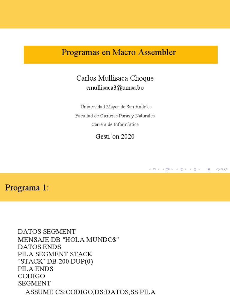 Programas en Macro Assembler: Carlos Mullisaca Choque | PDF