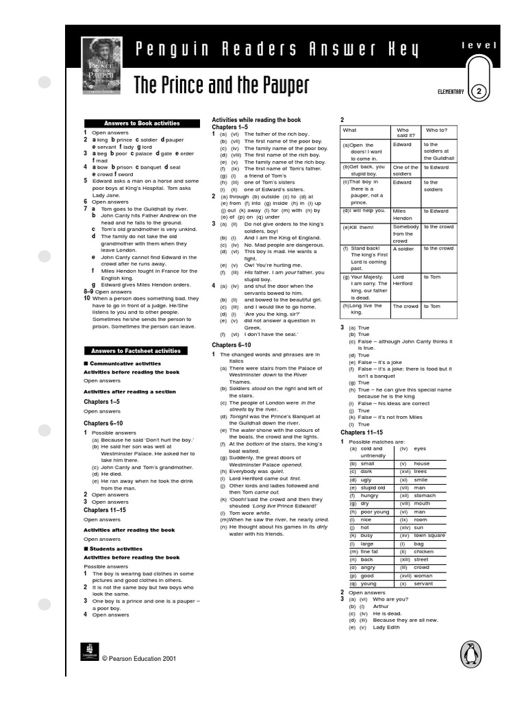 The Prince and The Pauper. Answer Key | PDF | The Prince And The Pauper
