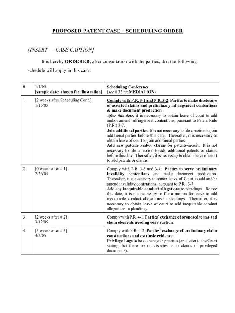 (Insert - Case Caption) : Proposed Patent Case - Scheduling Order ...