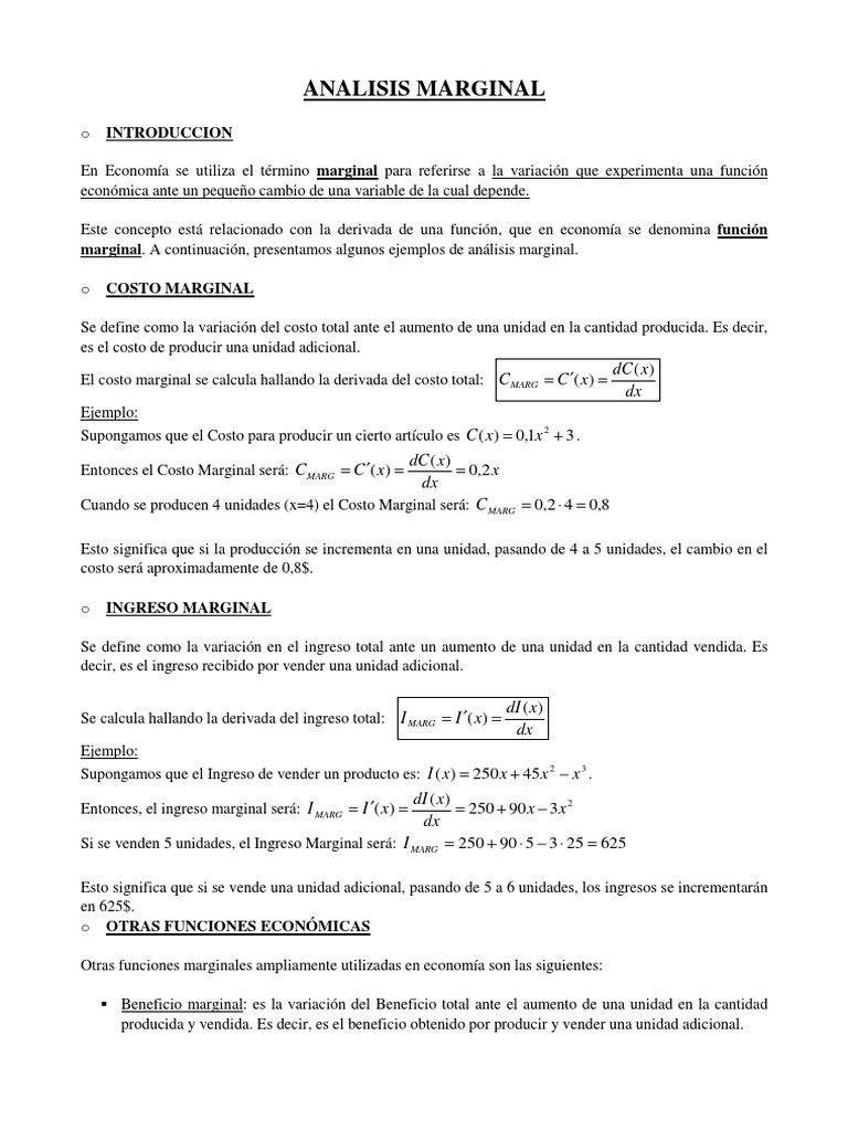 Análisis de conceptos clave del análisis marginal en economía | PDF ...