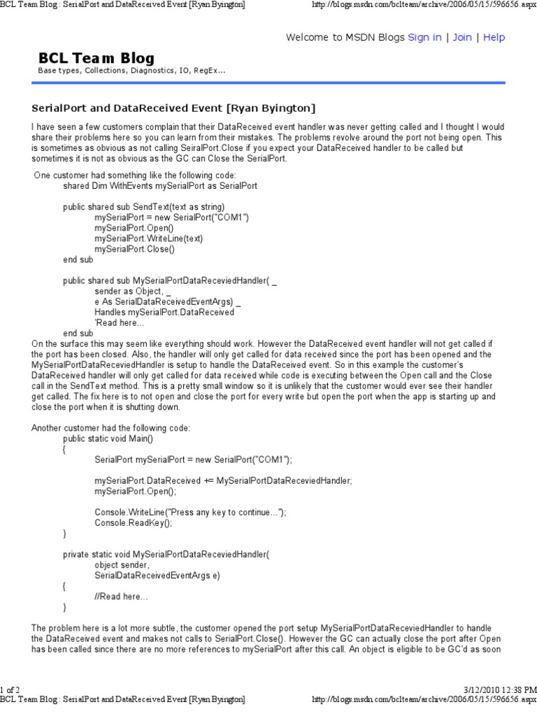 Serialport And Datareceived Event Pdf C Sharp Programming Language