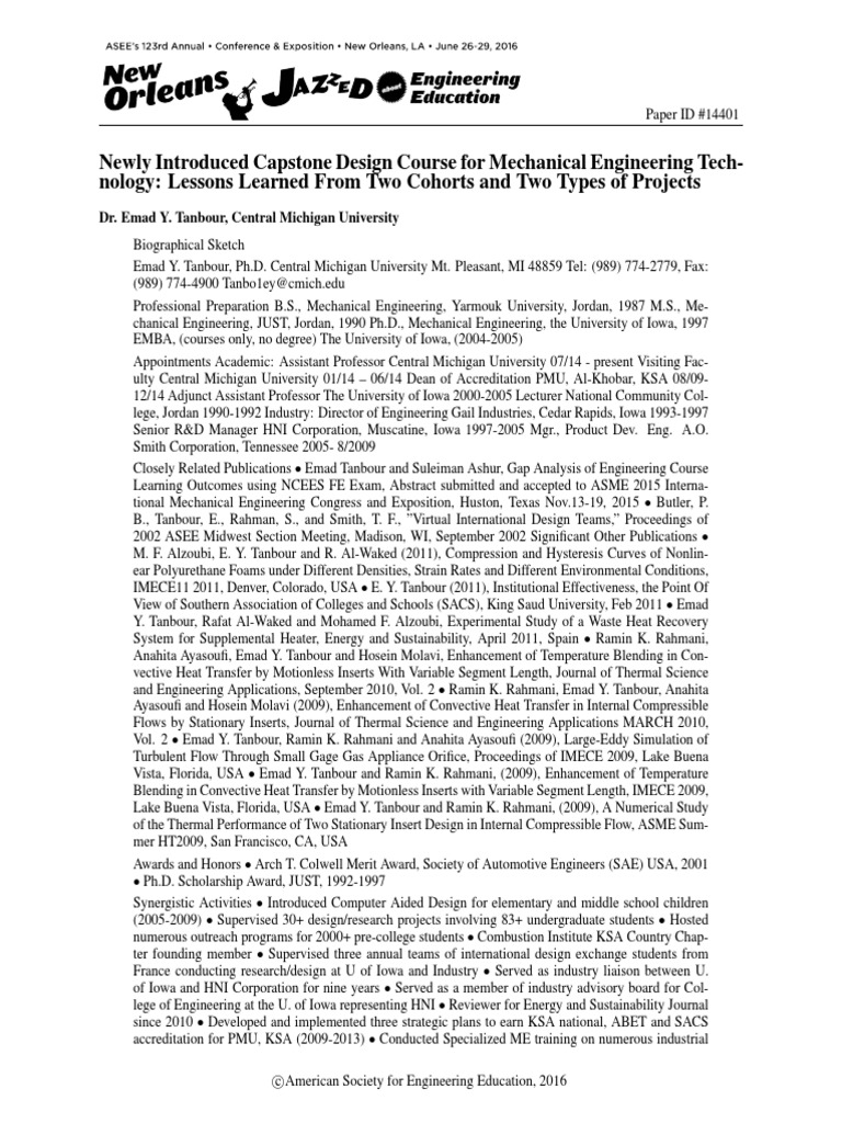 Newly Introduced Capstone Design Course For Mechanical Engineering Technology Lessons Learned ...