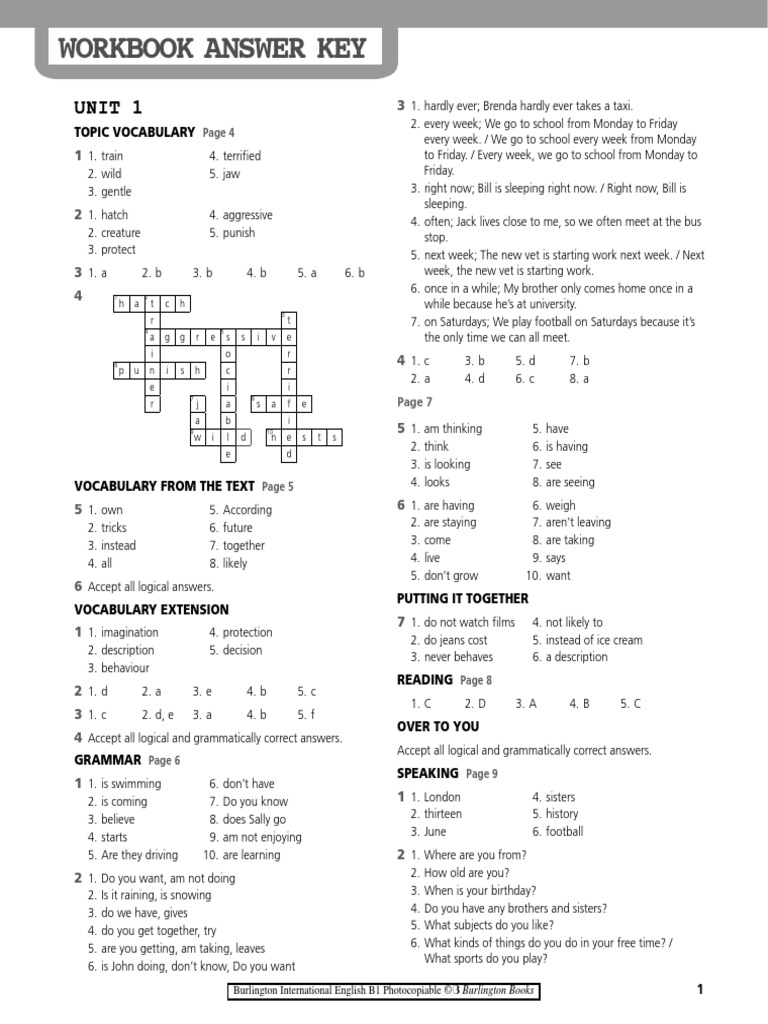Workbook Answer Key | PDF | Grammar | Clothing