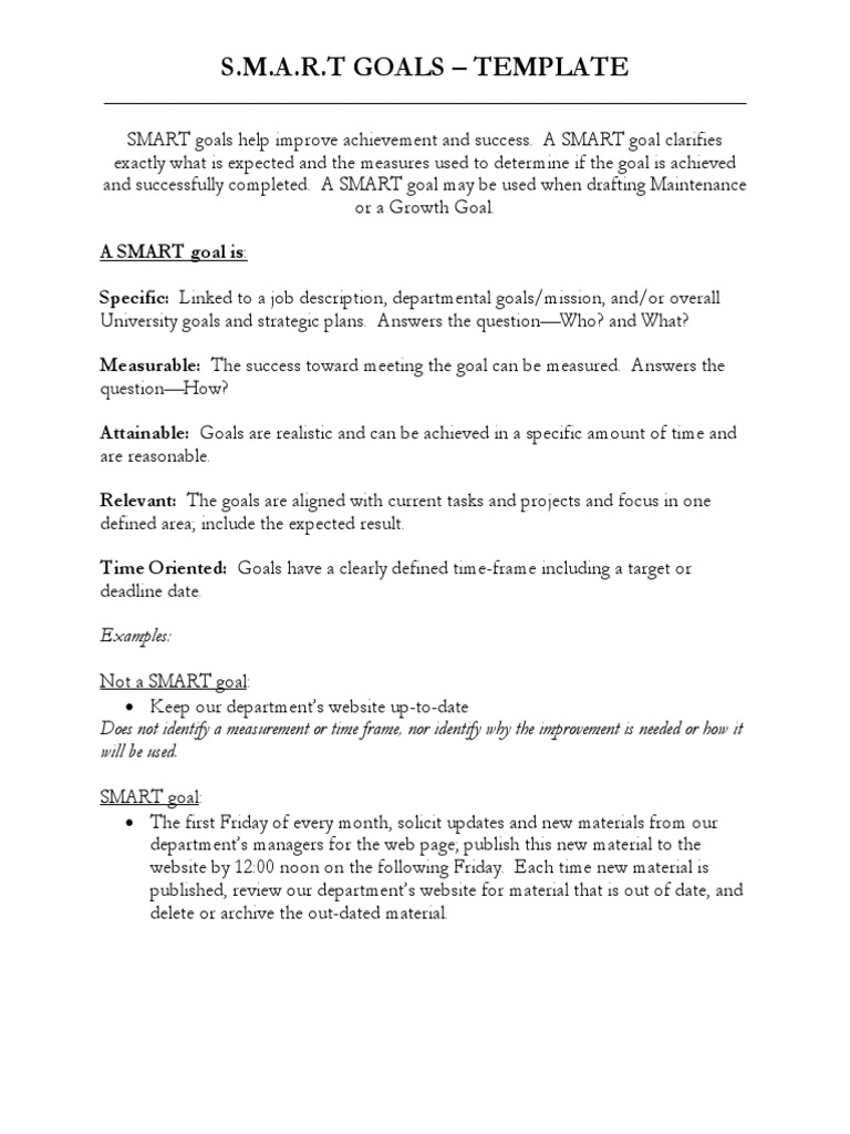 S.M.A.R.T Goals - Template: Examples | PDF