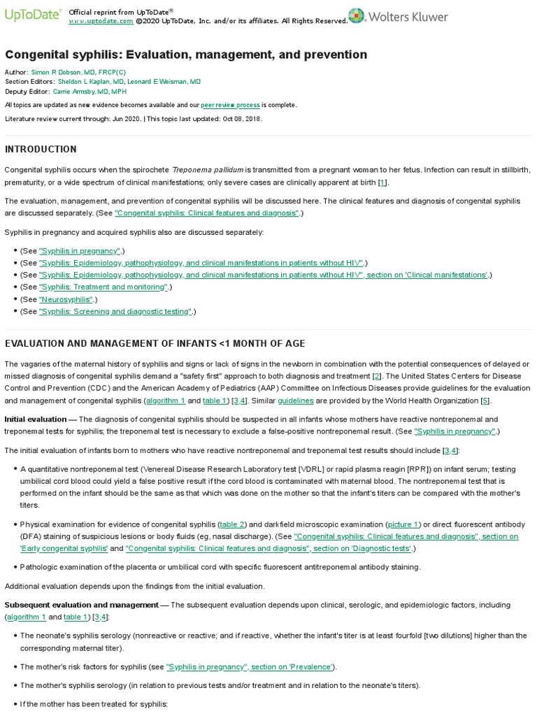 Congenital Syphilis - Evaluation, Management, and Prevention - UpToDate ...