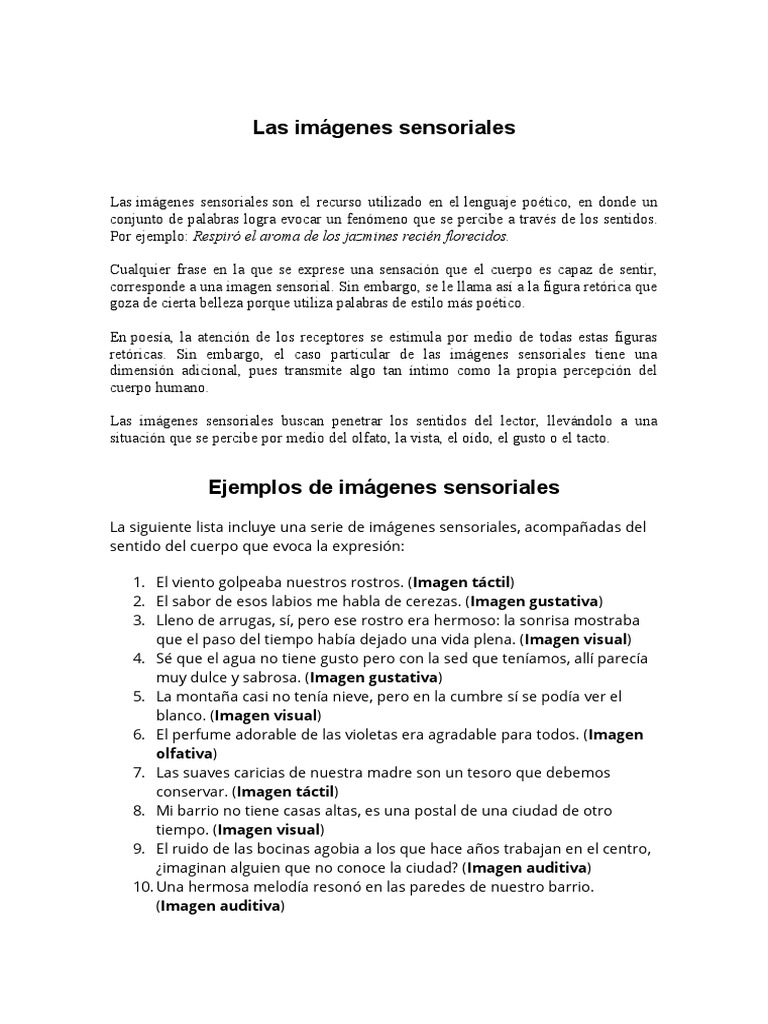 Imágenes Sensoriales en Poesía | PDF | Gusto | Poesía