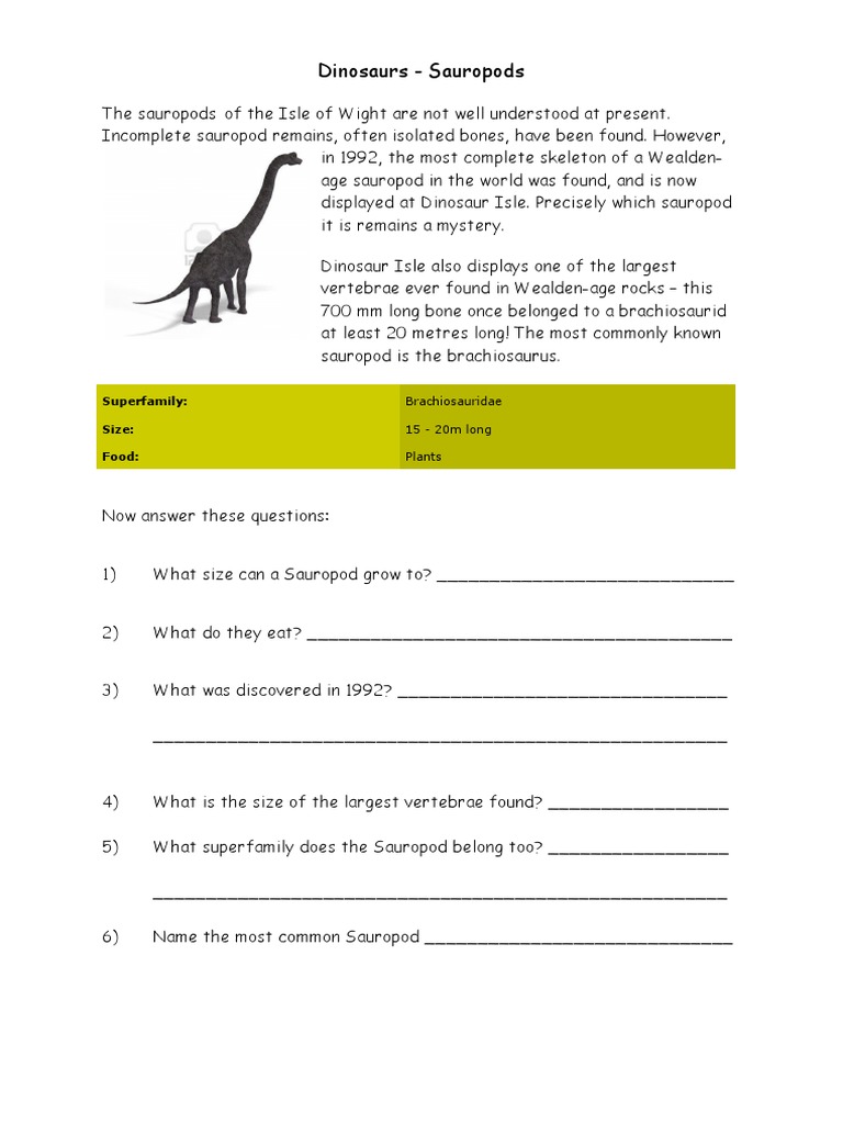 Dinosaurs Reading Comprehension Exercises - 41745 | PDF