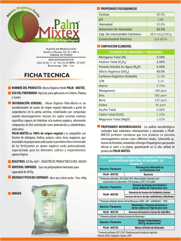 Ficha Tecnica Abono Biorganico Palm-Mixtex - 2019-V2 PDF | PDF