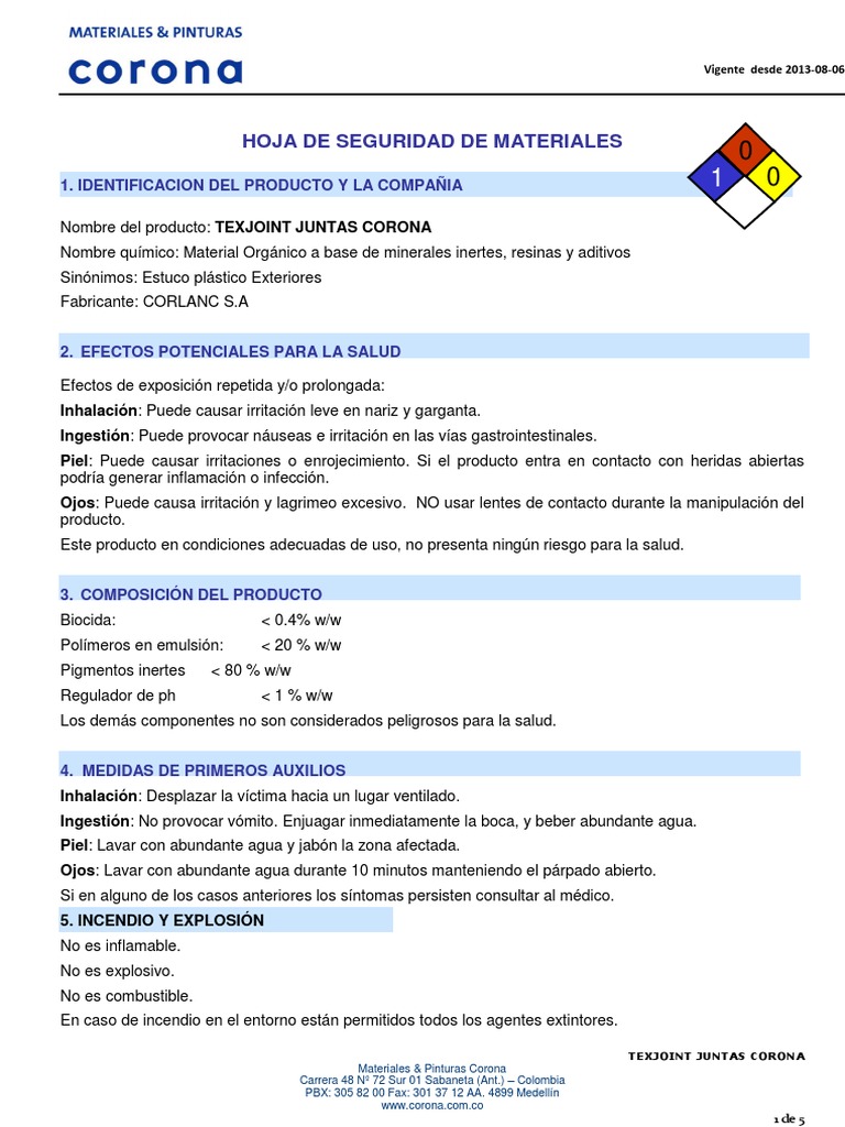 Tex Joint Juntas Hoja Seguridad | PDF | Agua | Residuos